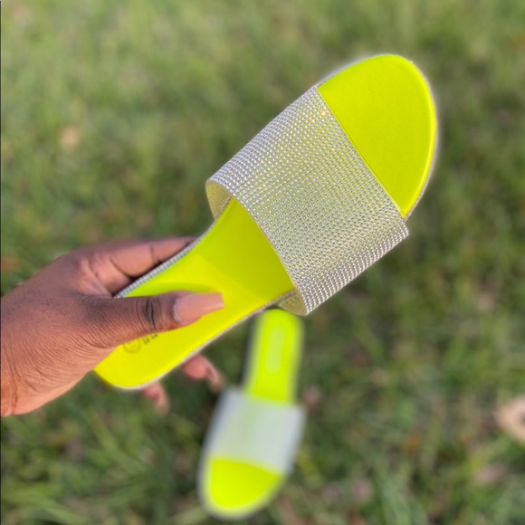 Shoes | Neon Yellow Rhinestone Slides | Poshmark